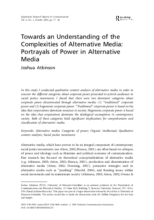 (PDF) Towards an Understanding about Complexities of Alternative Media ...