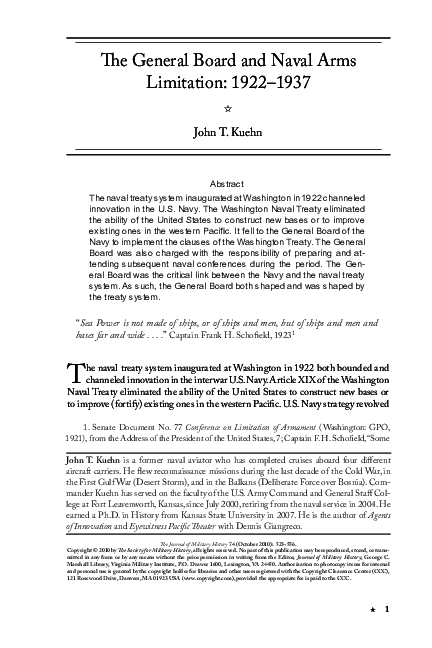 (PDF) The General Board and Naval Arms Limitation: 1922–1937 I