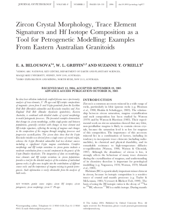 (PDF) Zircon crystal morphology, trace element signatures and Hf ...