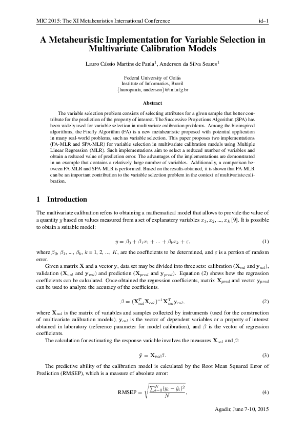 A Metaheuristic Implementation For Variable Selection In Multivariate Calibration Models 2245