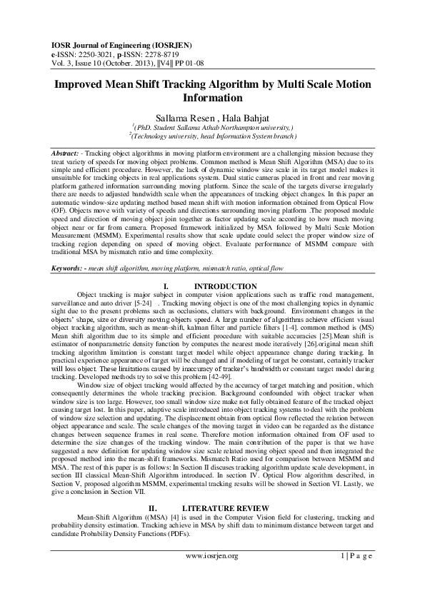 Pdf Improved Mean Shift Tracking Algorithm By Multi Scale Motion Information