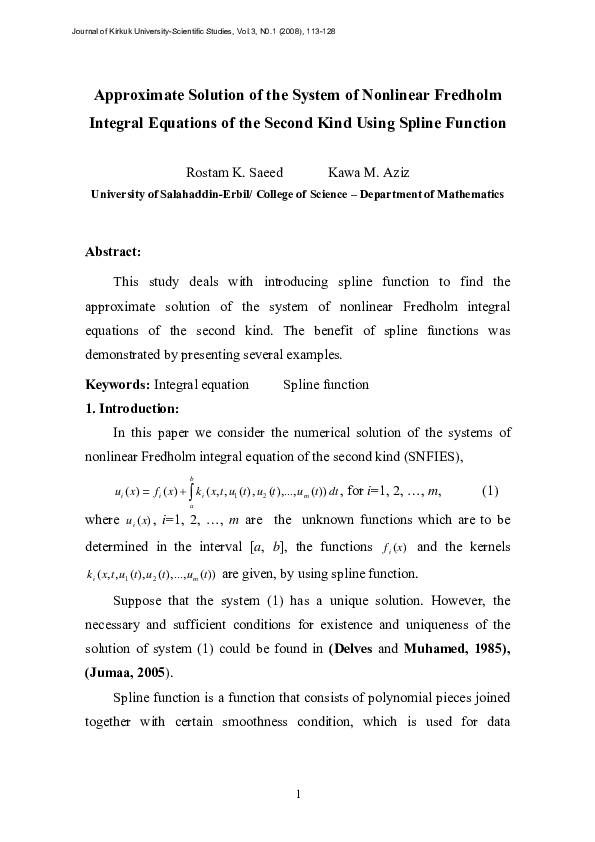 Pdf Approximate Solutions Of Nonlinear Fredholm Integral Equations