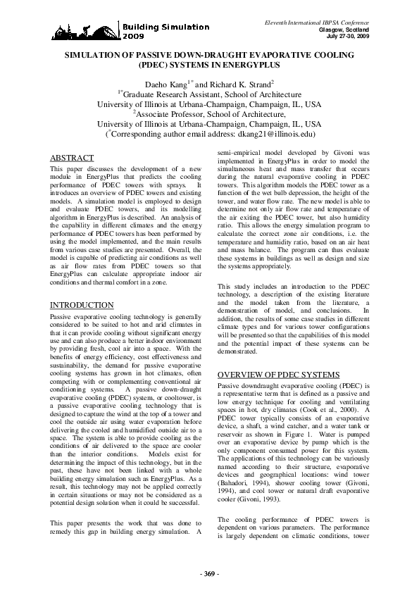 (PDF) SIMULATION OF PASSIVE DOWN-DRAUGHT EVAPORATIVE COOLING (PDEC ...