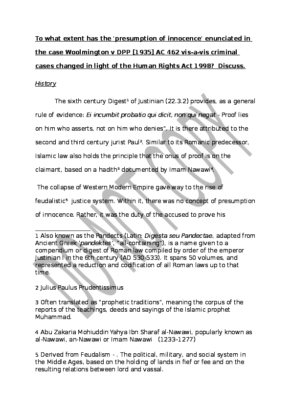 (DOC) Evidence Law: Presumption of Innocence