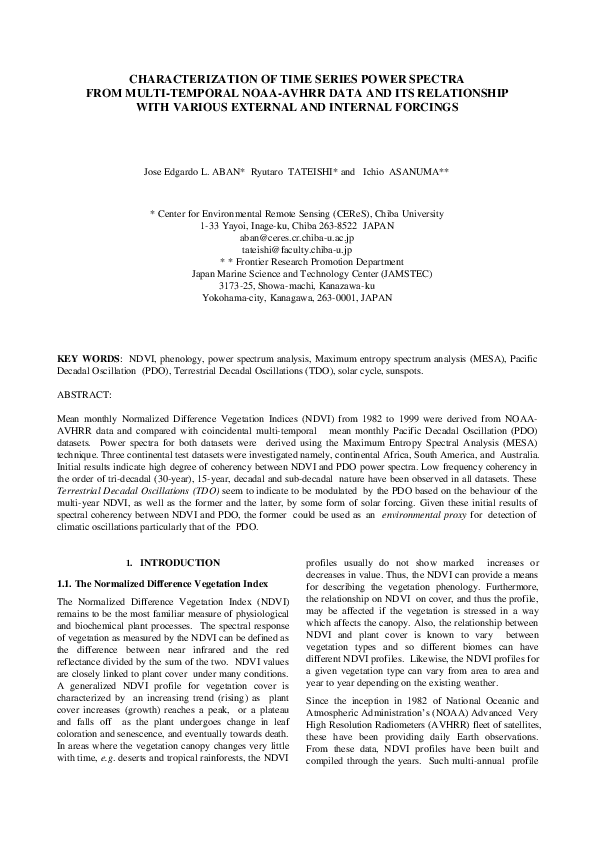 (PDF) CHARACTERIZATION OF TIME SERIES POWER SPECTRA FROM MULTI-TEMPORAL NOAA-AVHRR DATA AND ITS ...