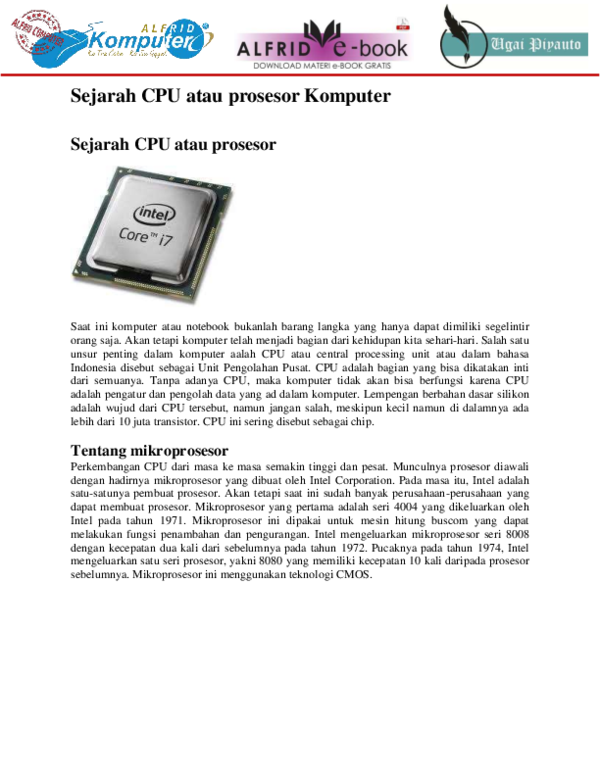 Sejarah CPU atau prosesor Komputer