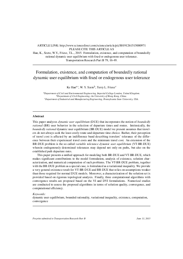 (PDF) Formulation, existence, and computation of boundedly rational dynamic user equilibrium ...