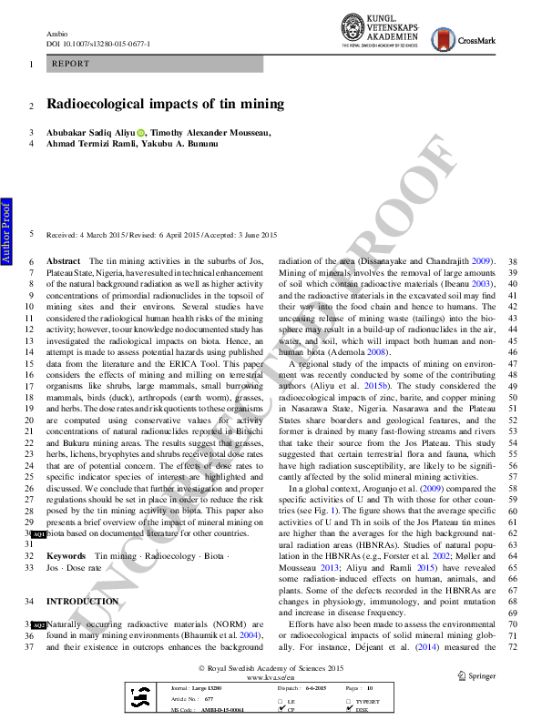 (PDF) Radioecological impacts of tin mining