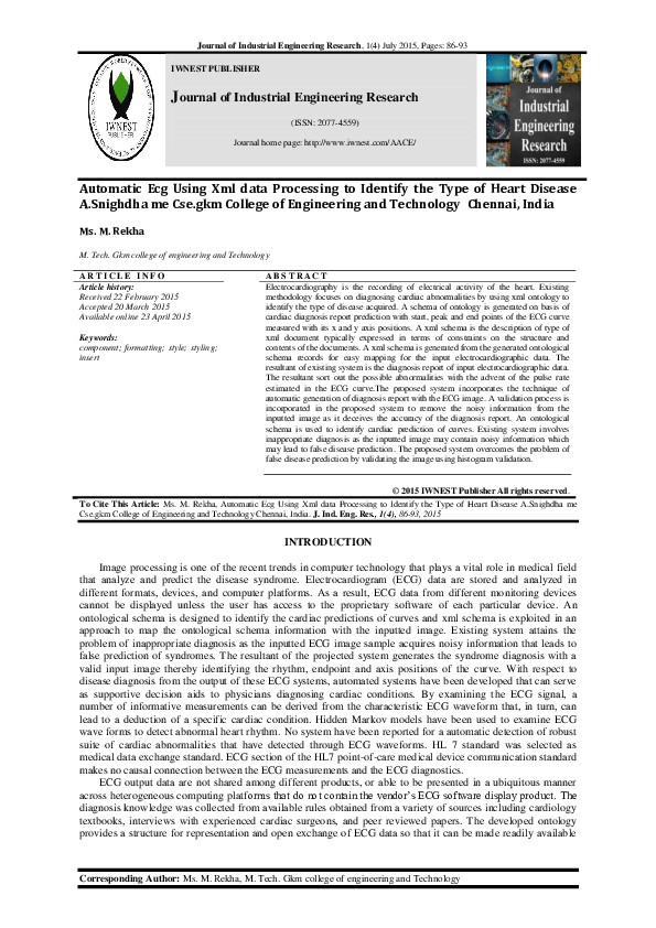 Pdf Automatic Ecg Using Xml Data Processing To Identify The Type Of