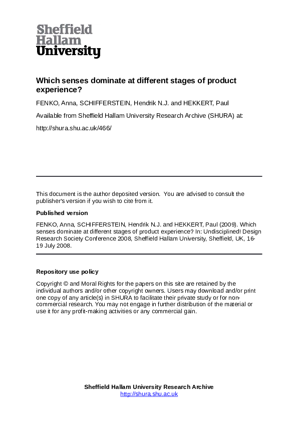 (PDF) Which senses dominate at different stages of product experience ...