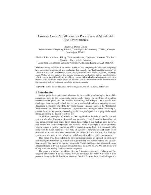 (PDF) Context-Aware Middleware for Pervasive and Mobile Ad Hoc Environments