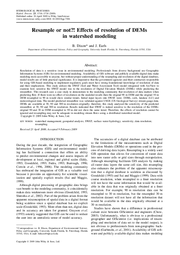 (PDF) Resample or not?! Effects of resolution of DEMs in watershed modeling