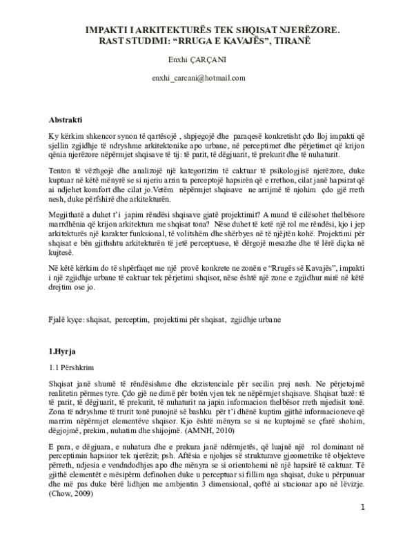 (DOC) IMPAKTI I ARKITEKTURËS TEK SHQISAT NJERËZORE. RAST STUDIMI ...
