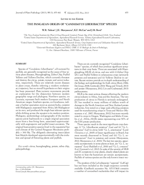 (PDF) THE PANGAEAN ORIGIN OF “CANDIDATUS LIBERIBACTER” SPECIES