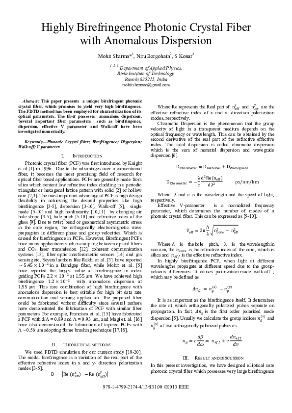 (PDF) Highly Birefringence Photonic Crystal Fiber with Anomalous Dispersion