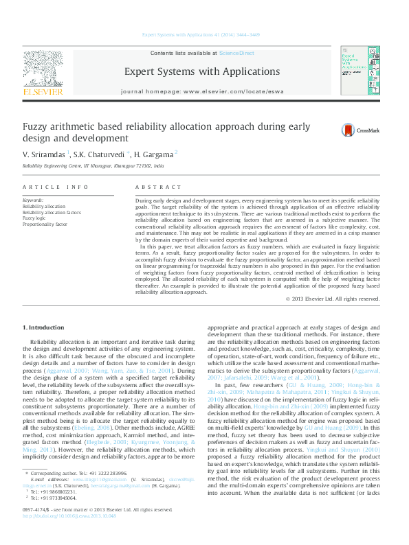 Pdf Fuzzy Arithmetic Based Reliability Allocation Approach During Early Design And Development 4661