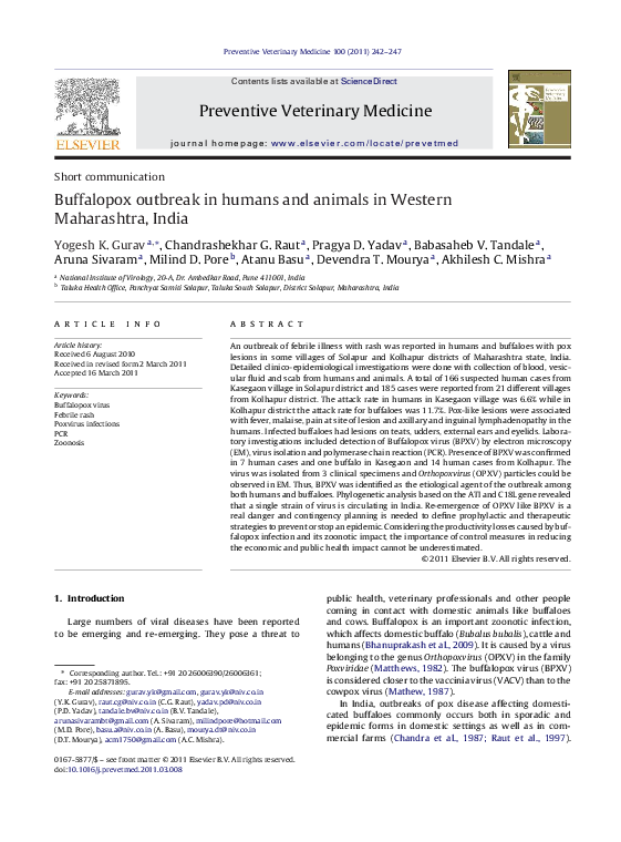 (PDF) Buffalopox outbreaks in humans and animals in Western Maharashtra ...
