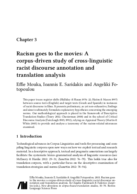(PDF) Racism goes to the movies: A corpus-driven study of cross-linguistic racist discourse ...