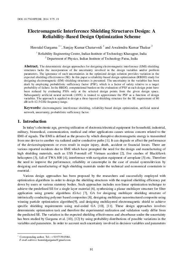 (PDF) Electromagnetic Interference Shielding Structures Design: A Reliability-Based Design ...