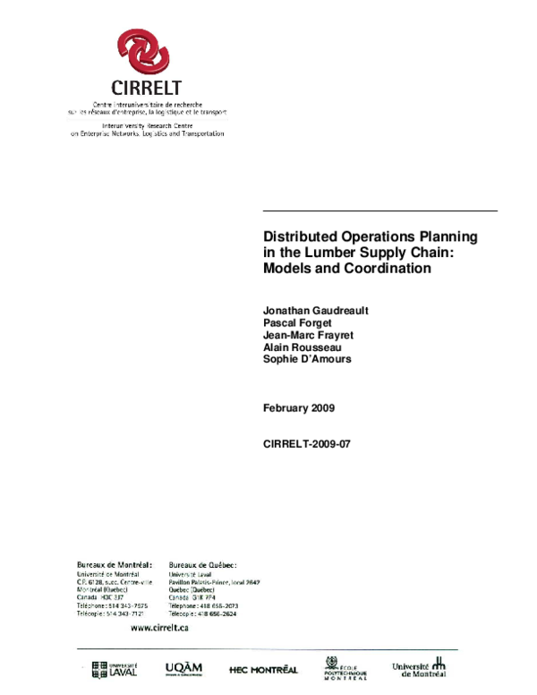 (PDF) Distributed Operations Planning in the Lumber Supply Chain: Models and Coordination