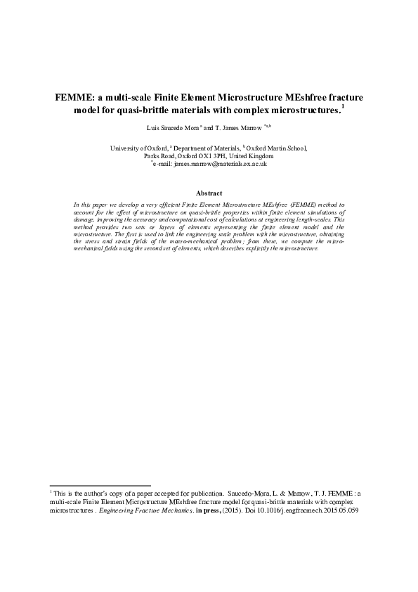 (PDF) FEMME: A multi-scale Finite Element Microstructure MEshfree fracture model for quasi ...