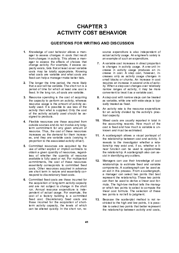 (PDF) CHAPTER 3 ACTIVITY COST BEHAVIOR QUESTIONS FOR WRITING AND DISCUSSION