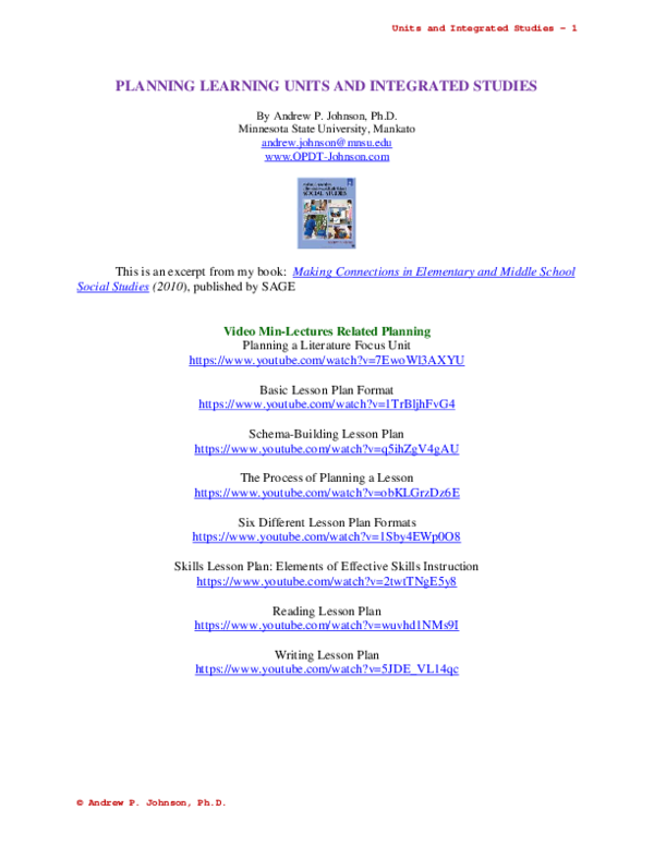 (PDF) PLANNING UNITS AND INTEGRATED STUDIES