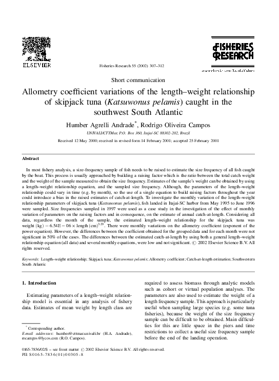 (PDF) Allometry coefficient variations of the length–weight ...