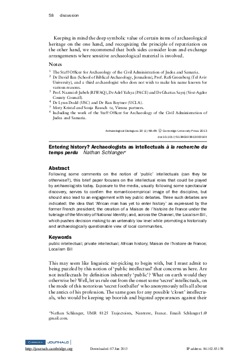 (PDF) Entering history? Archaeologists as intellectuals à la recherche ...