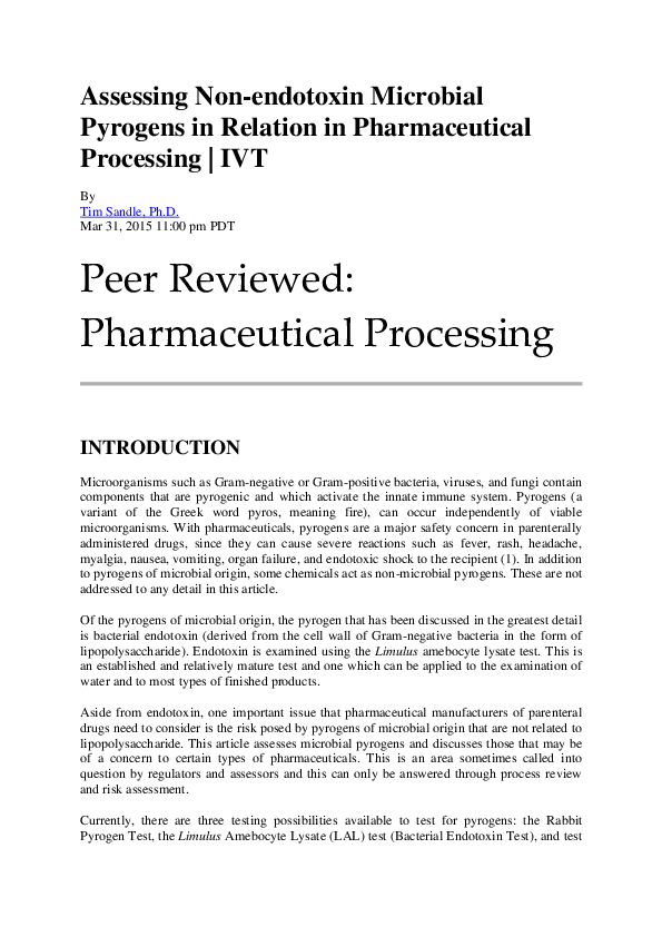 (PDF) Assessing Non-endotoxin Microbial Pyrogens in Relation in ...