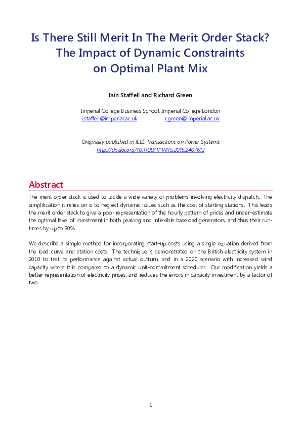 (PDF) Is There Still Merit In The Merit Order Stack? The Impact of ...