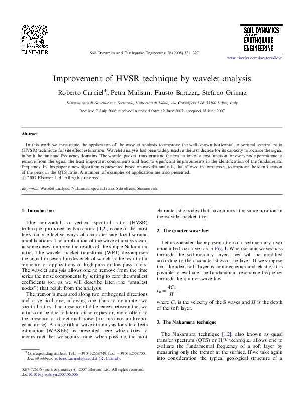 (PDF) Improvement of HVSR technique by wavelet analysis