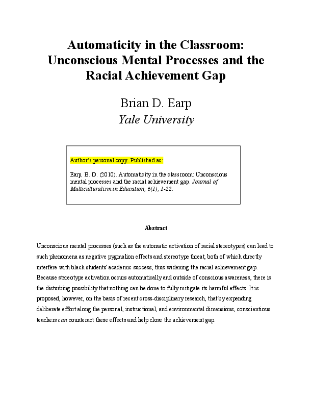 (PDF) Automaticity in the classroom: unconscious mental processes and ...