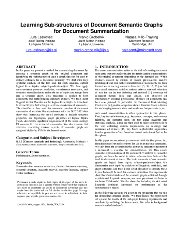 Pdf Learning Sub Structures Of Document Semantic Graphs For Document