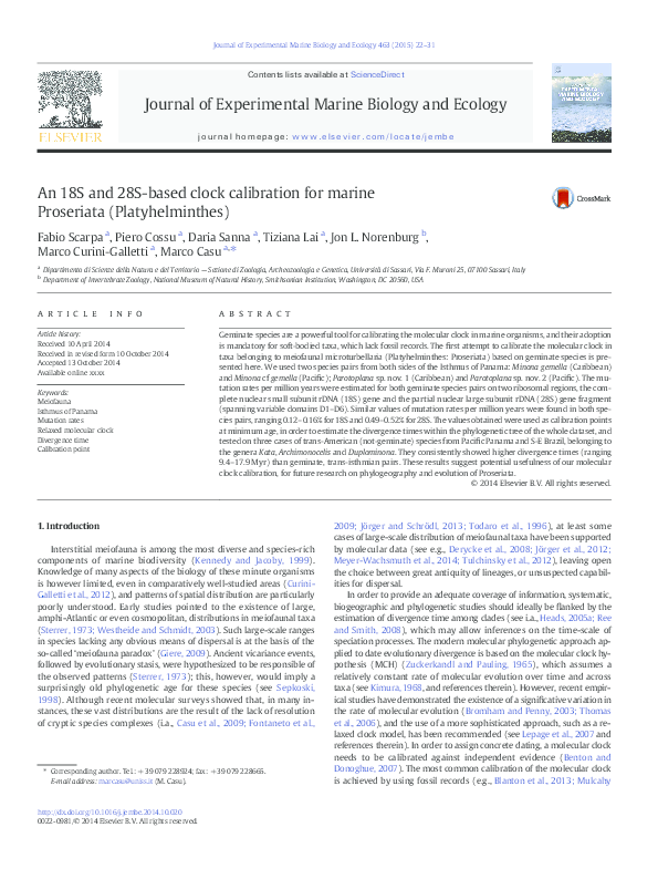 (PDF) An 18S and 28S-based clock calibration for marine Proseriata ...