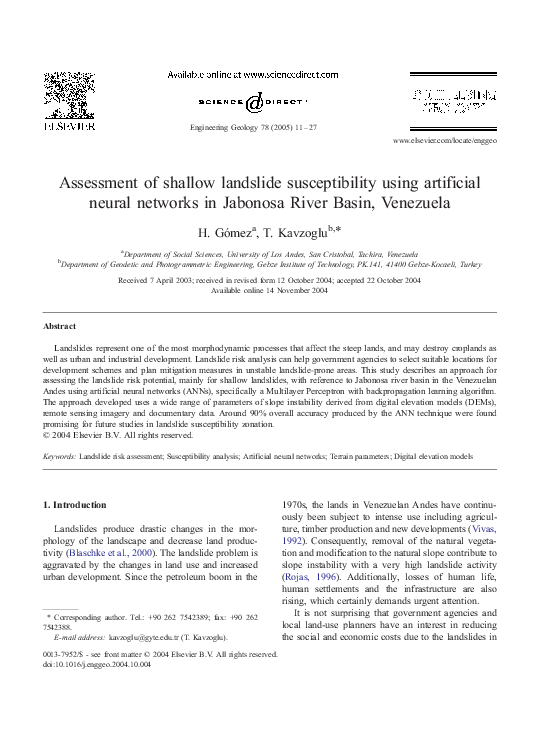 (PDF) Assessment of shallow landslide susceptibility using artificial neural networks in ...