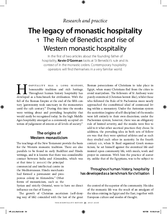 (PDF) The Legacy of Monastic Hospitality: 1 The Rule of Benedict and ...