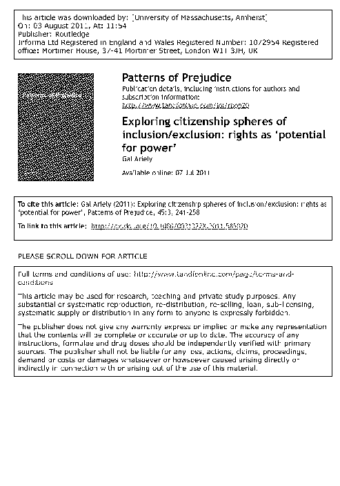 (PDF) Exploring citizenship spheres of inclusion/exclusion: rights as ...
