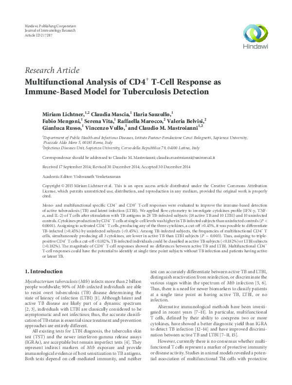 (PDF) Multifunctional analysis of CD4+T-cell response as immune-based model for tuberculosis ...