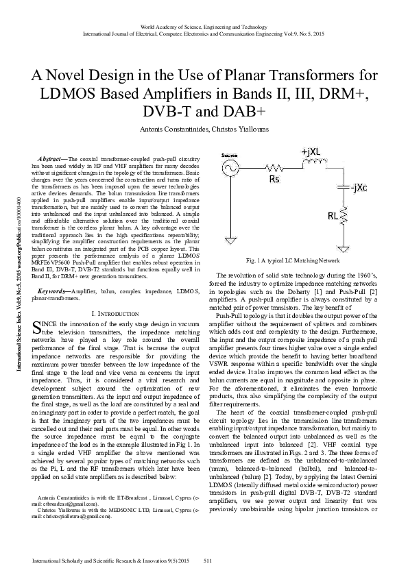 (PDF) A Novel Design in the Use of Planar Transformers for LDMOS Based Amplifiers in Bands II ...