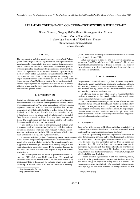 (PDF) REAL-TIME CORPUS-BASED CONCATENATIVE SYNTHESIS WITH CATART