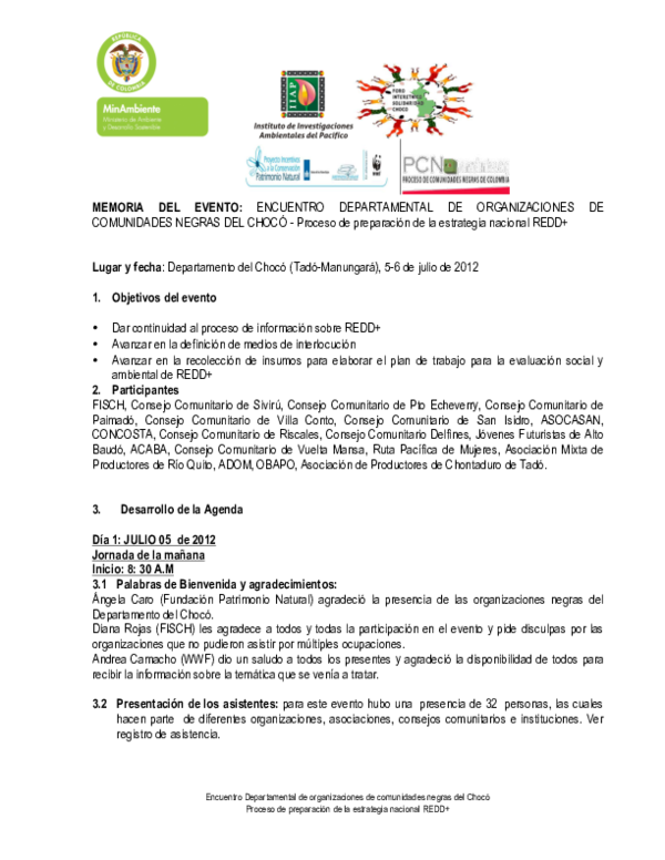 (PDF) MEMORIA DEL EVENTO: ENCUENTRO DEPARTAMENTAL DE ORGANIZACIONES