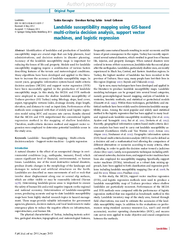Pdf Landslide Susceptibility Mapping Using Gis Based Multi Criteria