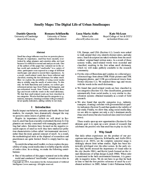 (PDF) Smelly Maps: The Digital Life of Urban Smellscapes