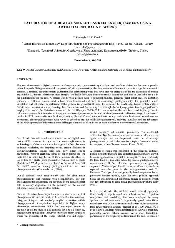 (PDF) CALIBRATON OF A DIGITAL SINGLE LENS REFLEX (SLR) CAMERA USING ...