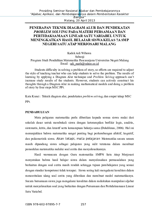 (DOC) PENERAPAN TEKNIK DIAGRAM ALUR DAN PENDEKATAN PROBLEM SOLVING PADA ...