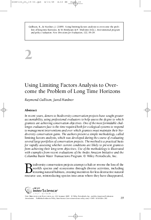 (PDF) Using Limiting Factors Analysis to Overcome the Problem of Long Time Horizons