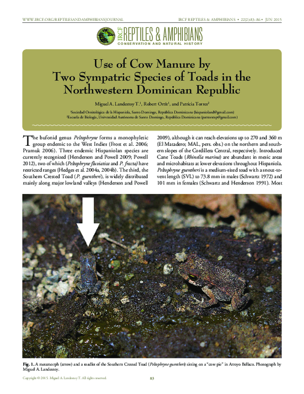 (PDF) Use of Cow Manure by Two Sympatric Species of Toads in the ...