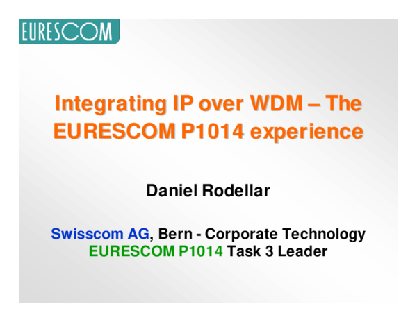 Pdf Integrating Ip Over Wdm The Integrating Ip Over Wdm The Eurescom P1014 Experience