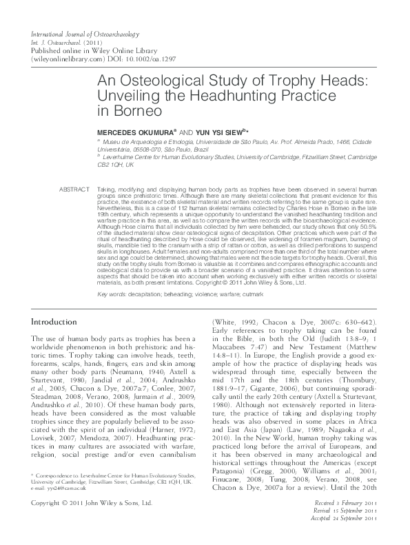 (PDF) An Osteological Study of Trophy Heads: Unveiling the Headhunting ...